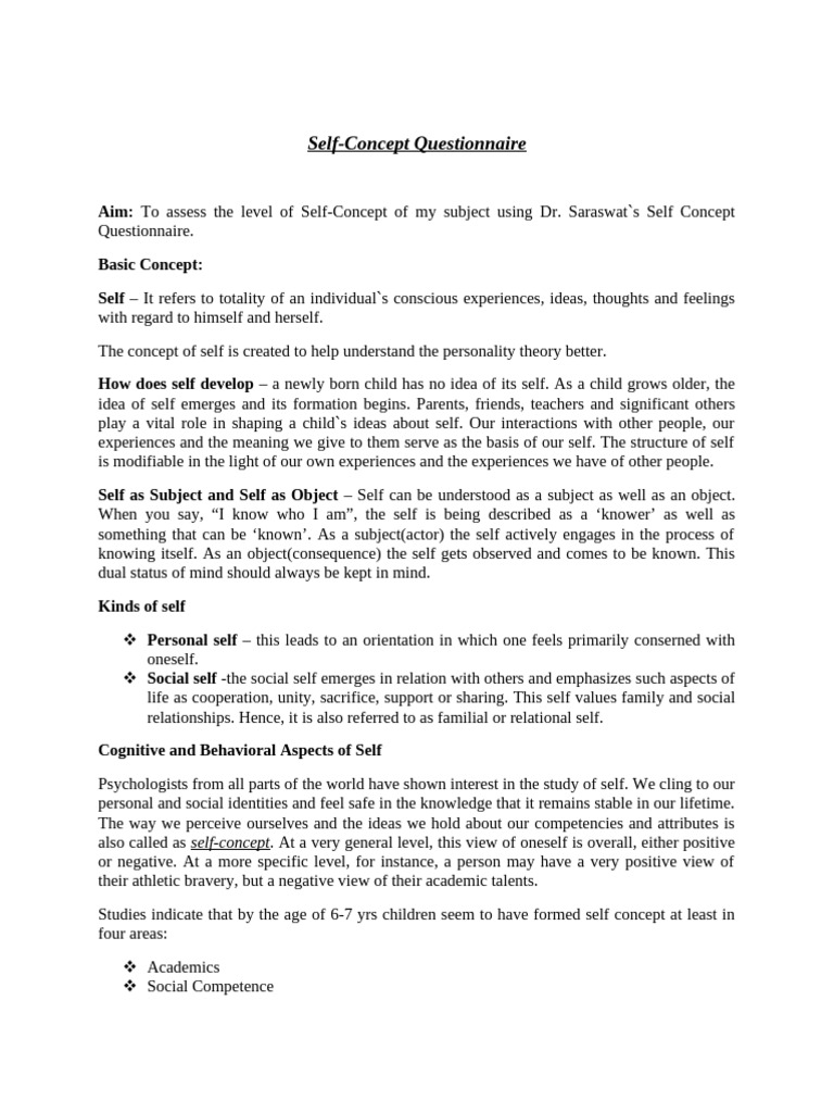 Self Concept Questionnaire - Writeup | PDF