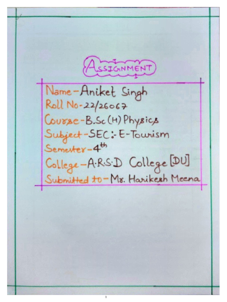 SEC ASSIGNMENT E Tourism 4th Sem | PDF