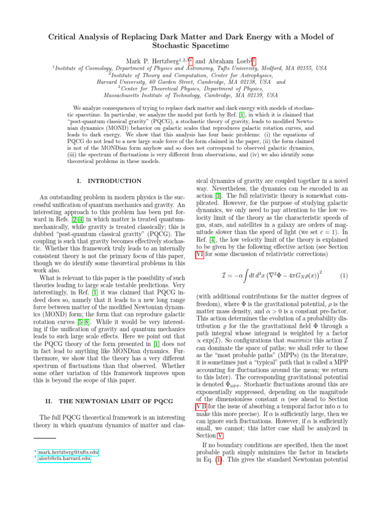 Critical Analysis of Replacing Dark Matter and Dark Energy With A Model of Stochastic Spacetime ...