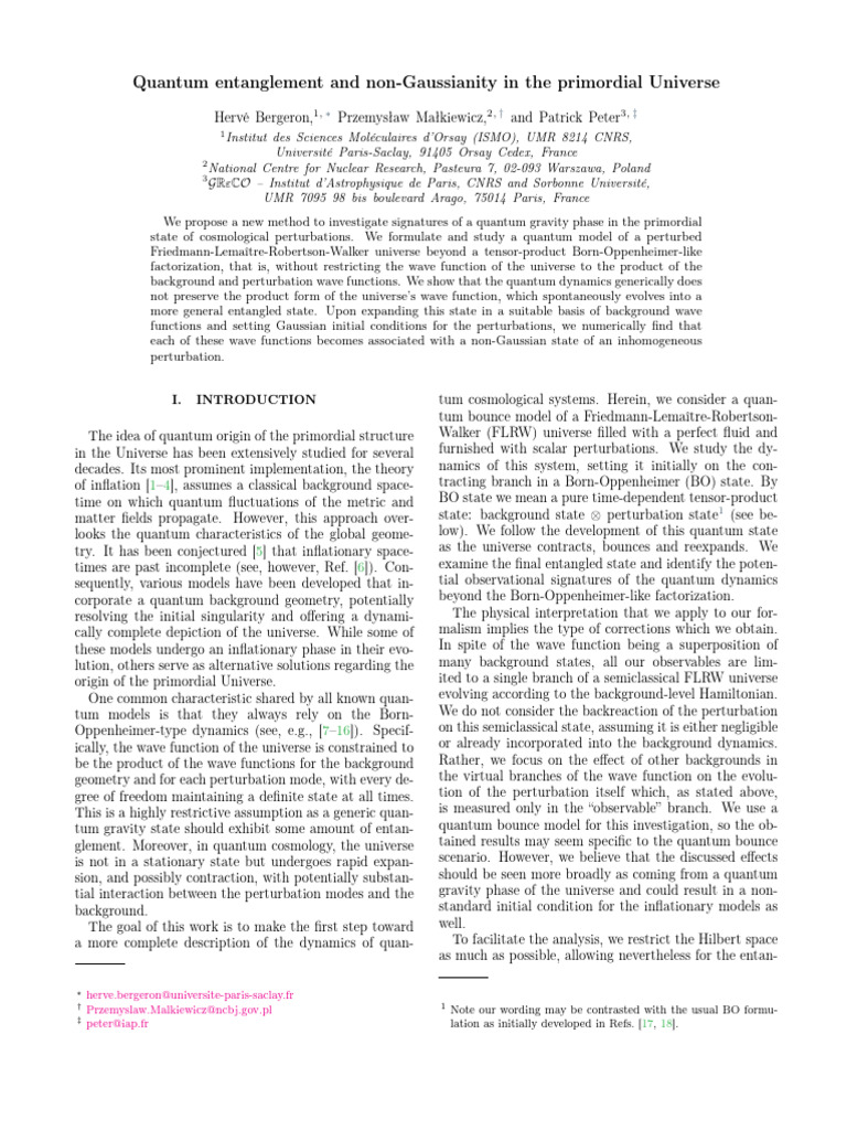 Quantum Entanglement and Non-Gaussianity in The Primordial Universe | PDF