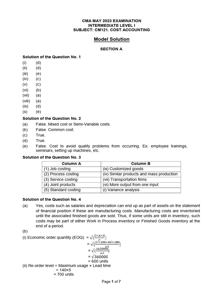 Solution CMA May-2023 Exam. | PDF