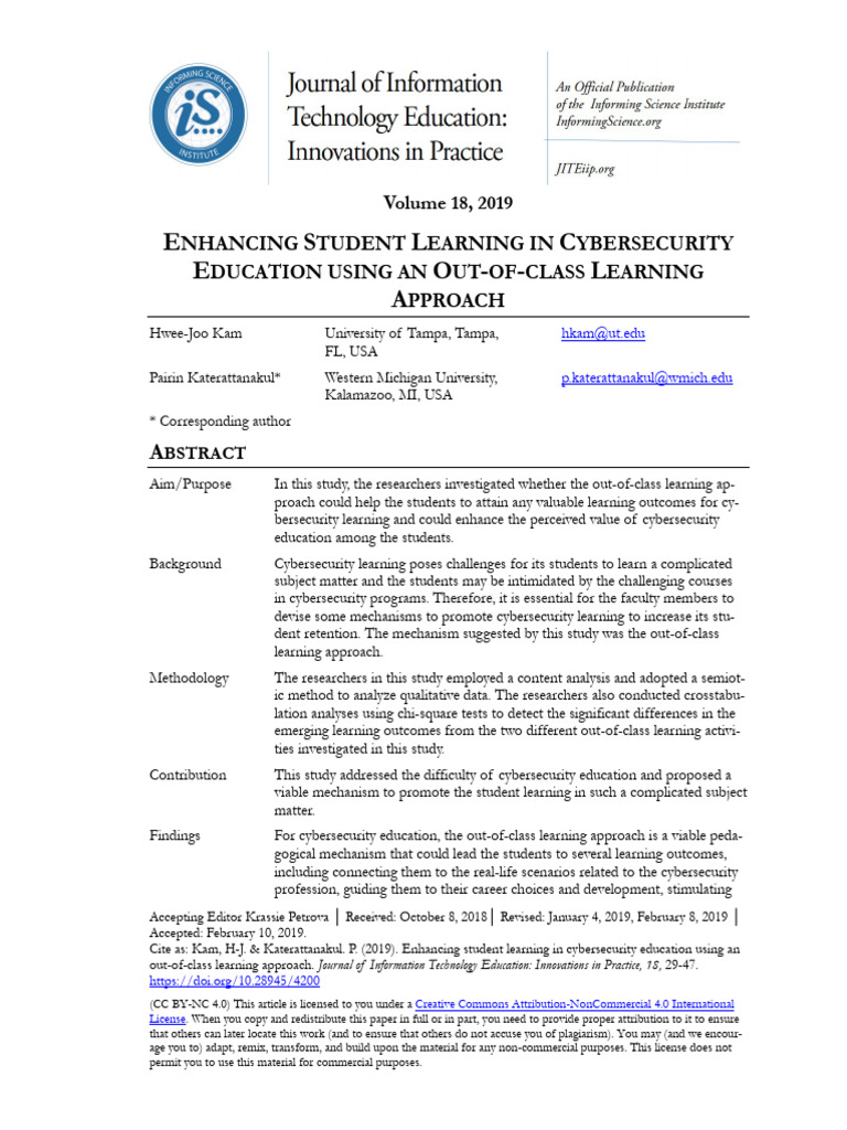 Enhancing Student Learning in Cybersecurity Educat | PDF