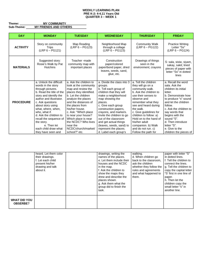 Word WLP Pre K2 Quarter 3 | PDF