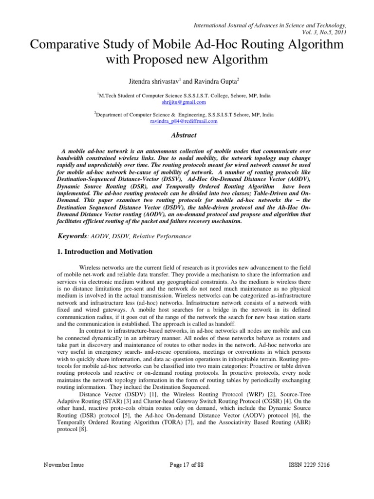 Comparative Study of Mobile Ad-Hoc Routing Algorithm With Proposed New Algorithm | PDF | Routing ...