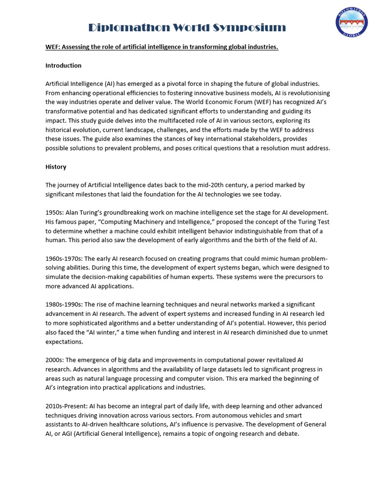 Diplomathon World Symposium: WEF: Assessing The Role of Artificial ...