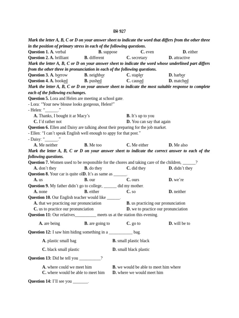 Đề 927 | PDF