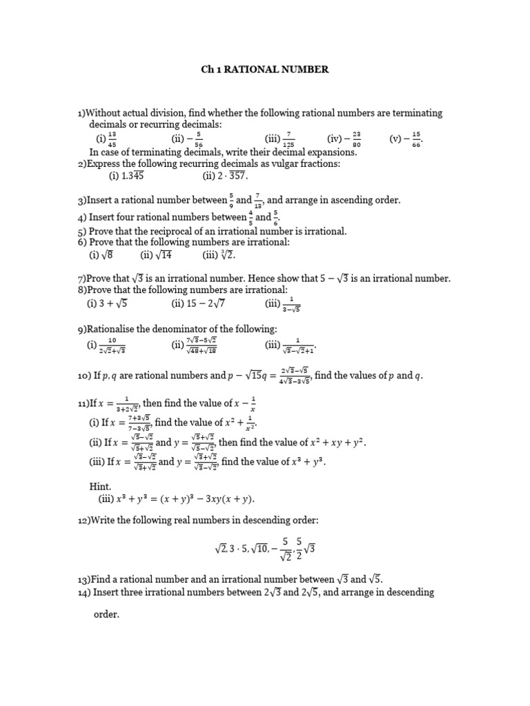 CH 1 Rational Numbers | PDF