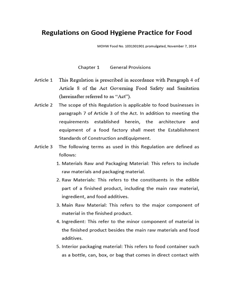 Regulations On Good Hygiene Practice For Food | PDF | Refrigerator ...