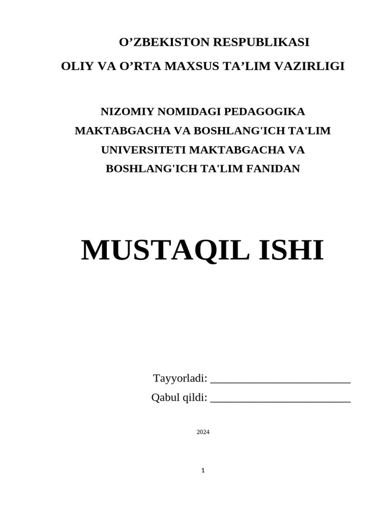 Mustaqil Ish Namuna. | PDF