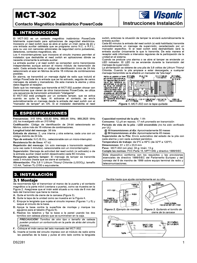 VISONIC MCT - 302 - Spanish - Installer - Guide - DS2281 | PDF