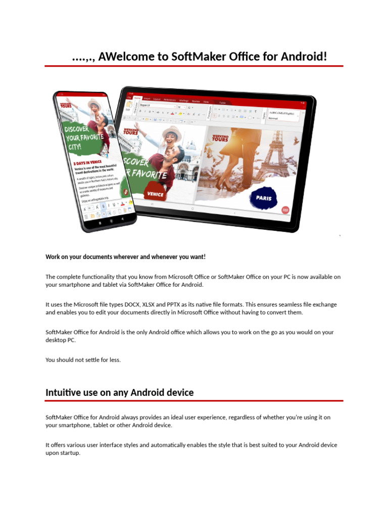 Welcome To SoftMaker Office For Android | PDF | Android (Operating System) | Graphical User ...