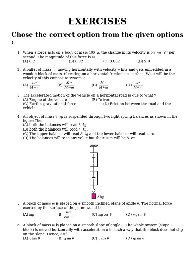 Laws of Motion-Exercise | PDF | Force | Mass