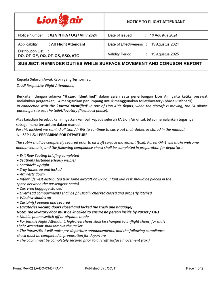 027 Reminder Duties While Surface Movement and Coruson Report | PDF