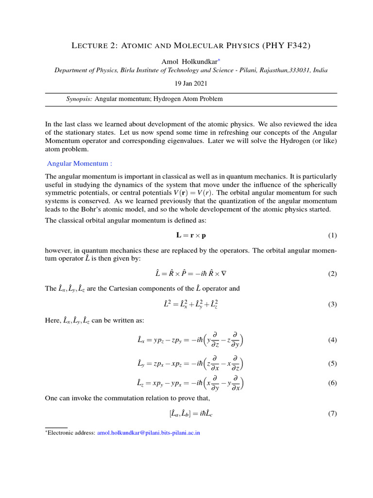 Lec2 - Ang Mom, Formulae | PDF