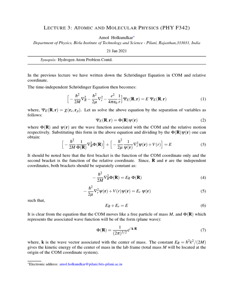 Lec3 - H Atom | PDF