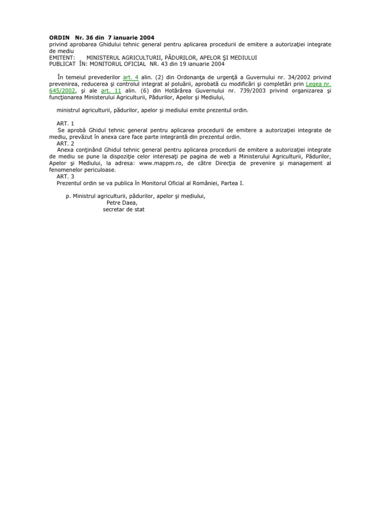 ORDIN 36 Din 2004 PTR Ghid AIM | PDF