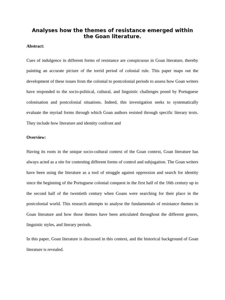 Resistance Themes in Goan Literature | PDF | Postcolonialism | Colonialism