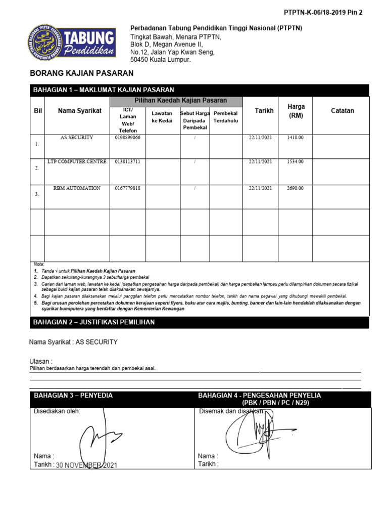 Borang Kajian Pasaran | PDF
