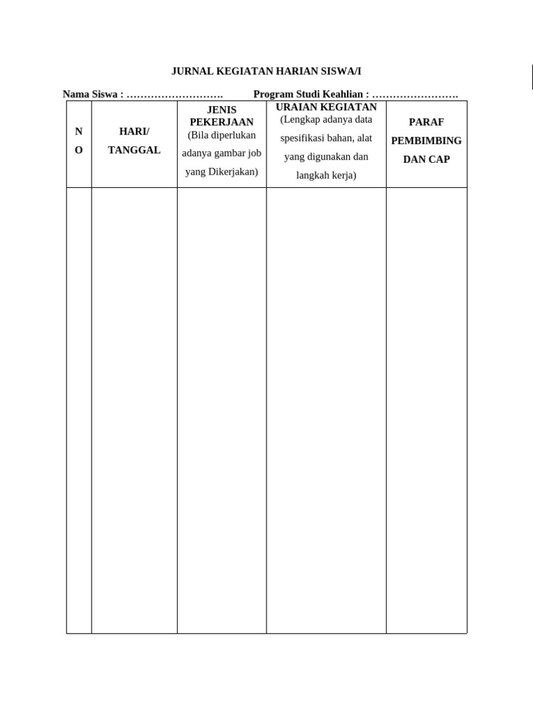 JURNAL KEGIATAN HARIAN Dan ABSENSI SISWA PKL | PDF