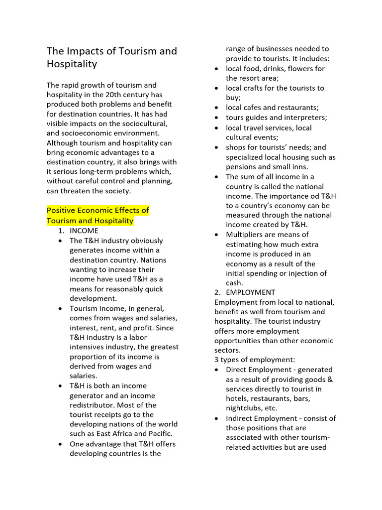 The Impacts of Tourism and Hospitality | PDF | Tourism | Employment