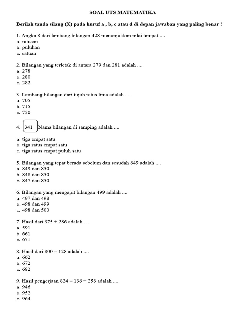 Soal Uts Matematika | PDF