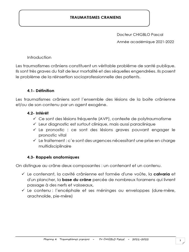 Traumatisme Cranien | PDF