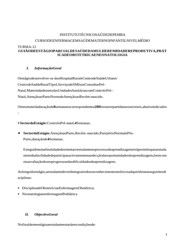 Guiao Do Estagio ESMI-12 ITSP | PDF