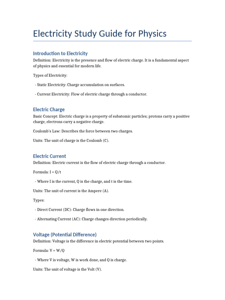 Electricity Study Guide | PDF