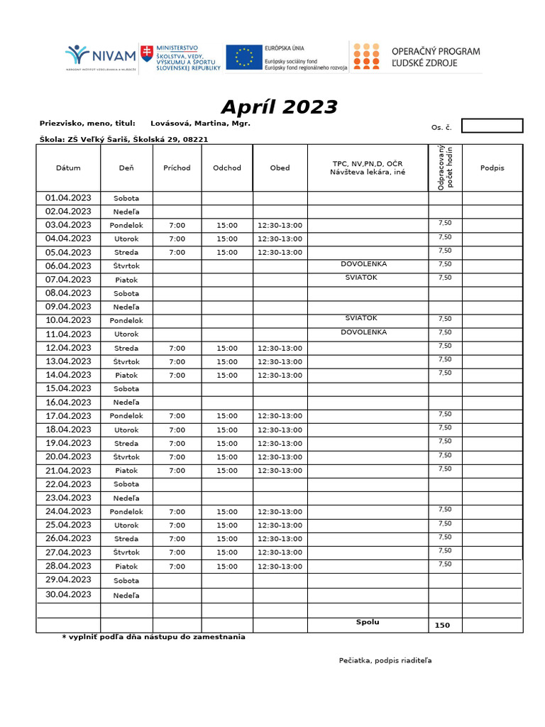 Dochádzka 4 - 2023 | PDF