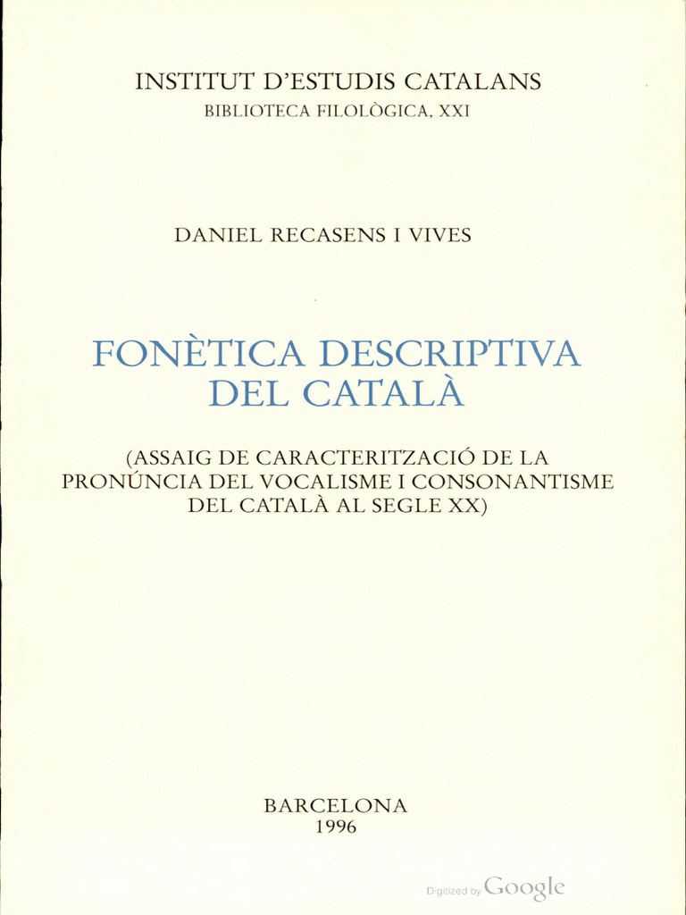 Fonètica Descriptiva Del Català | PDF