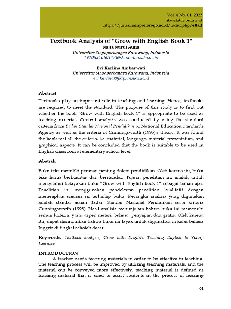 Textbook Analysis of "Grow With English Book 1 | PDF | Language ...