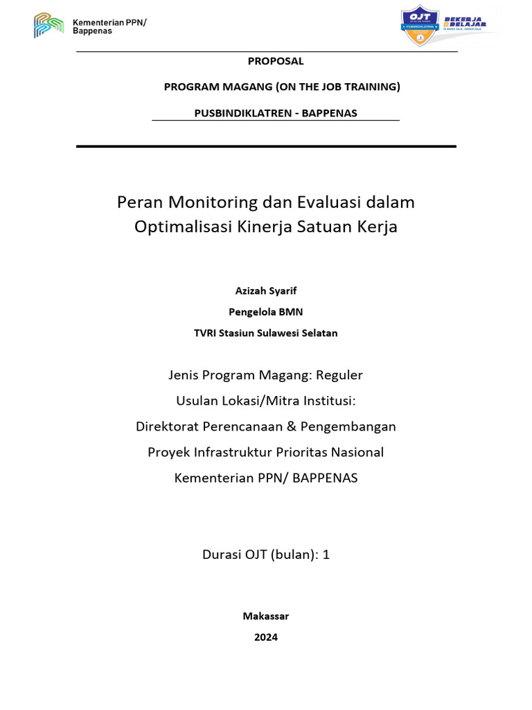 Proposal OJT Reguler - Azizah | PDF