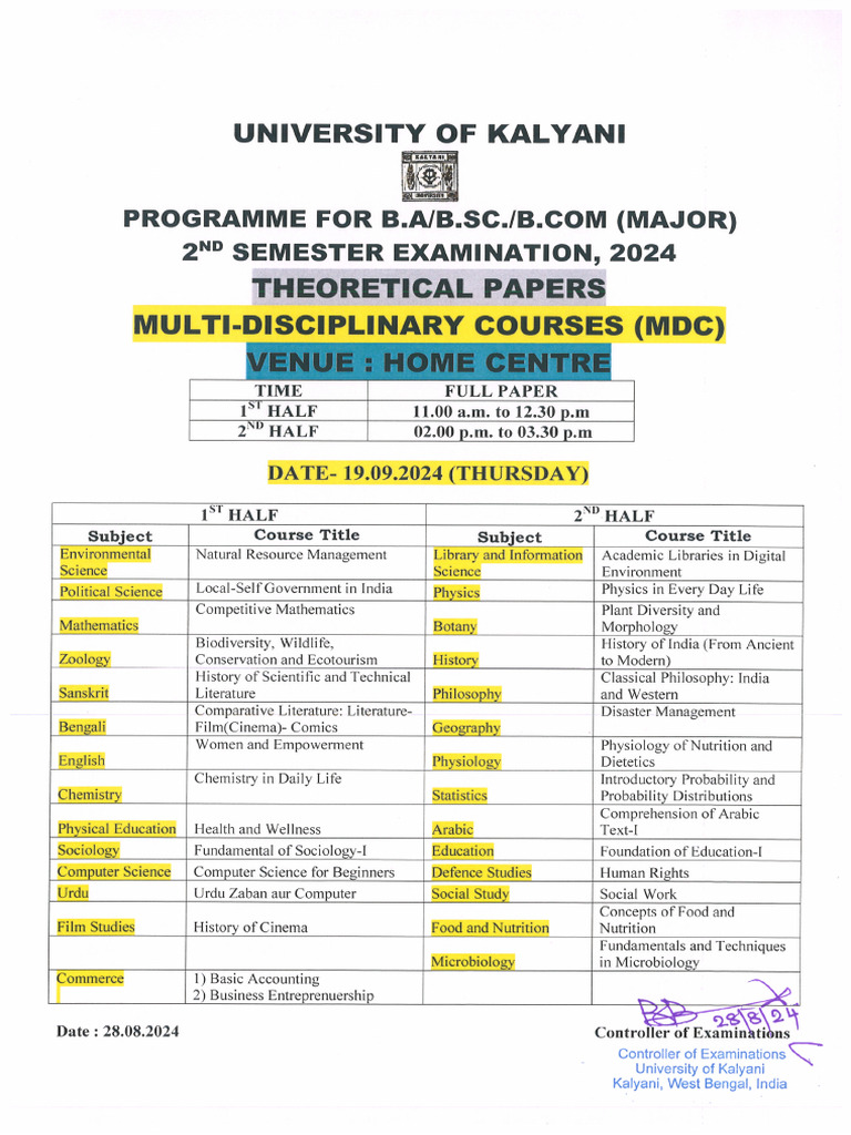 Ug 2ND Semester Examinations Schedule, 2024 (Nep) | PDF
