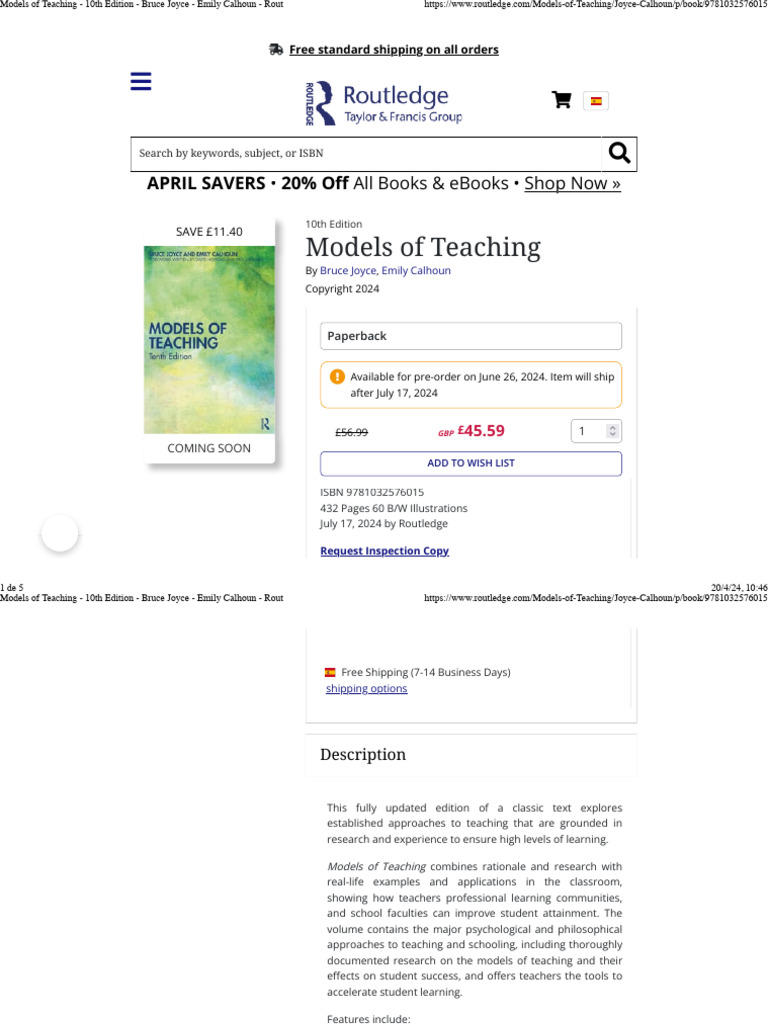 Models of Teaching - 10th Edition - Bruce Joyce - Emily Calhoun - Rout ...