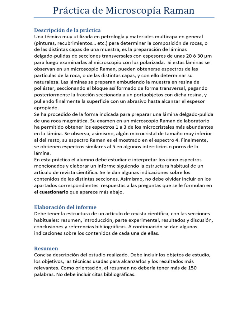 Práctica de Microscopía Raman | PDF
