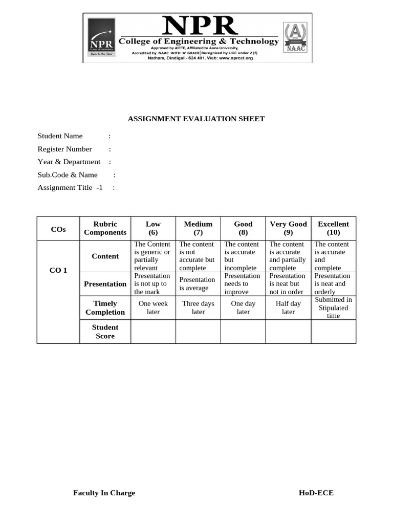 12.Assignment Evaluation Sheet | PDF