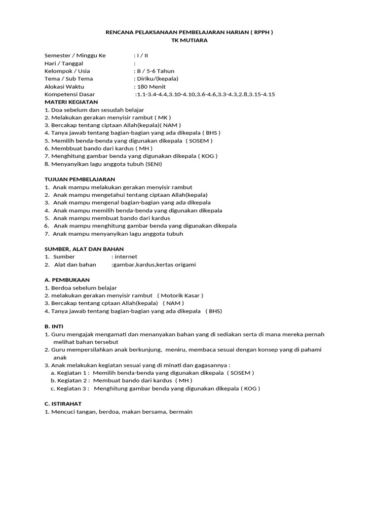 RPPH Kel. B Semester 1minggu 1 - | PDF