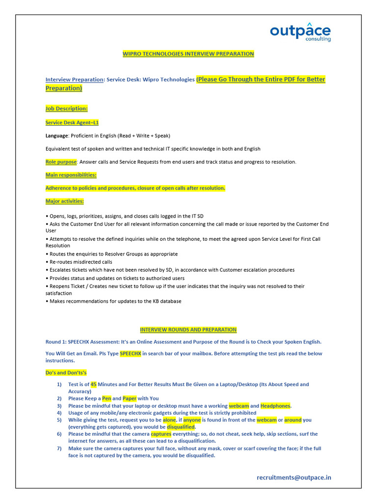 Wipro Technologies SD Interview Preparation | PDF