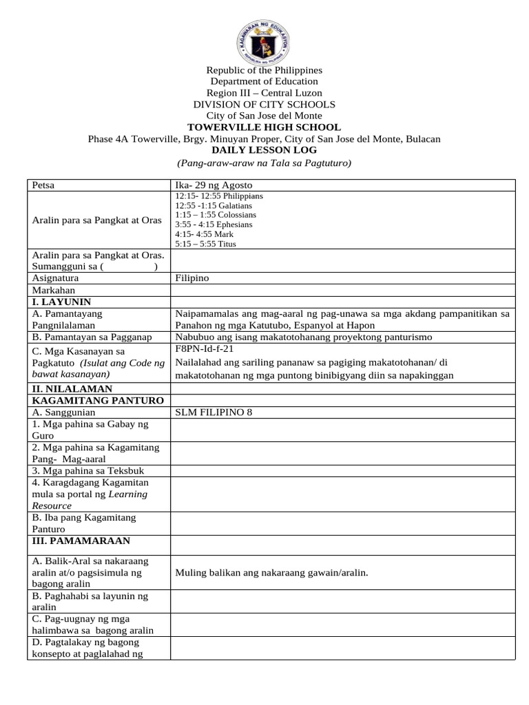 Daily Lesson Plan Filipino April 30, 2024 | PDF