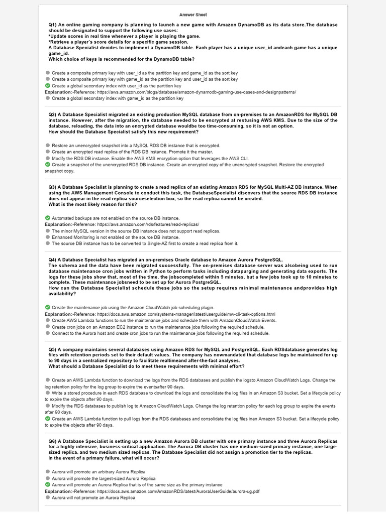 AWS Certified Database Specialty Practice Exam Test Set - 3-1 | PDF