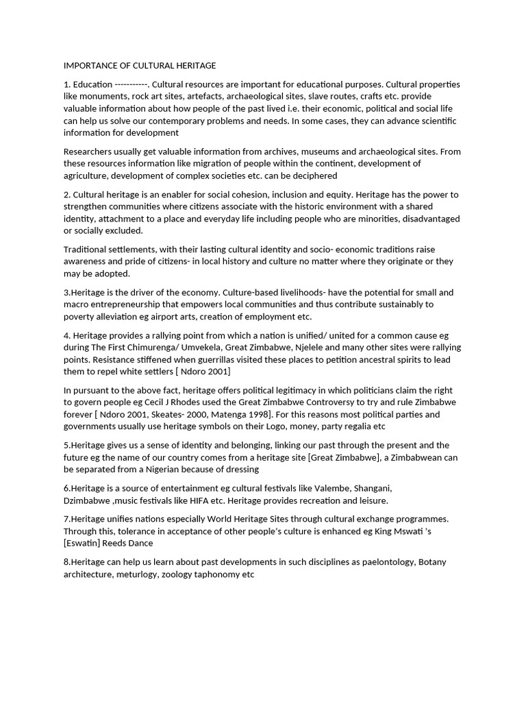 Importance of Cultural Heritage Nass 2024 | PDF