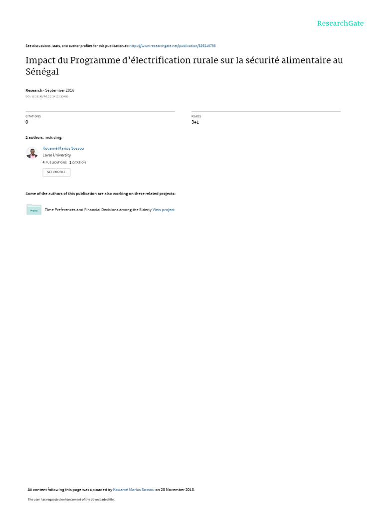 Senegal-Impact PER Sur Securite Alimentaire Sept 2016 | PDF