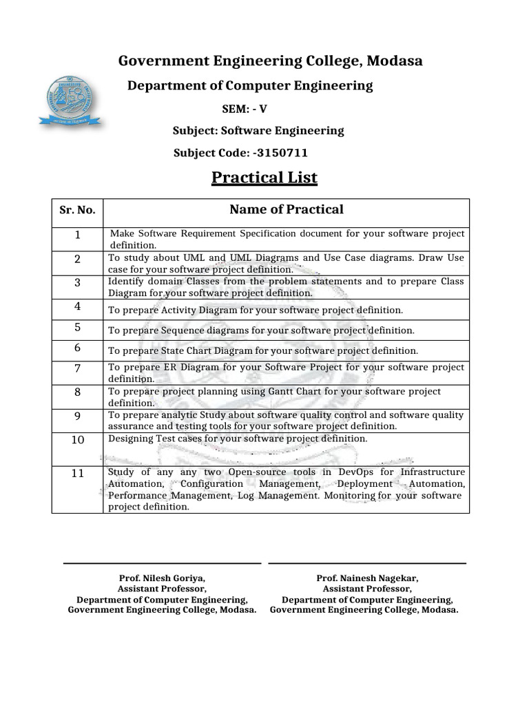 2023 - ODD - 5 - CE - SE - Practical List and Index | PDF