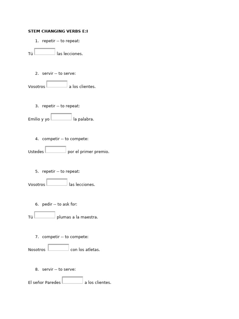 STEM CHANGING VERBS E - I | PDF
