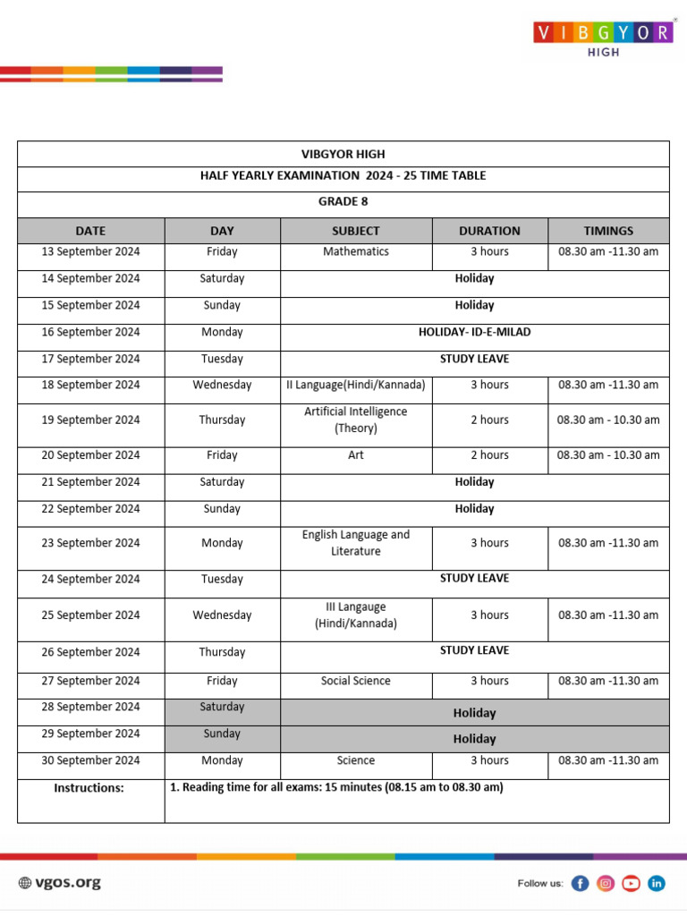 Annexure 1. A. 2 - Cbse - Grade 8 Half Yearly - TT - Ay 2024 25 | PDF