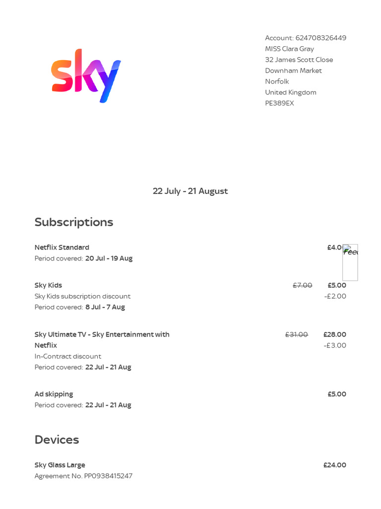 Sky bill | PDF