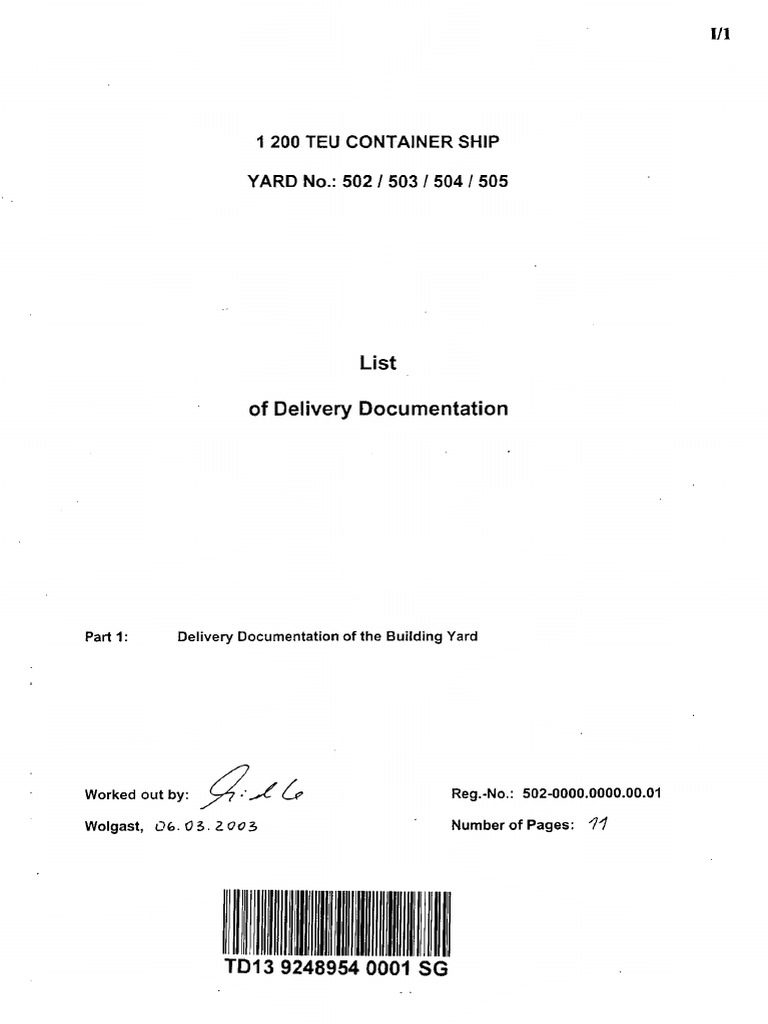 GENERAL - Part 1 Delivery Documentation of The builder-TD13 9248954 0001 SG | PDF