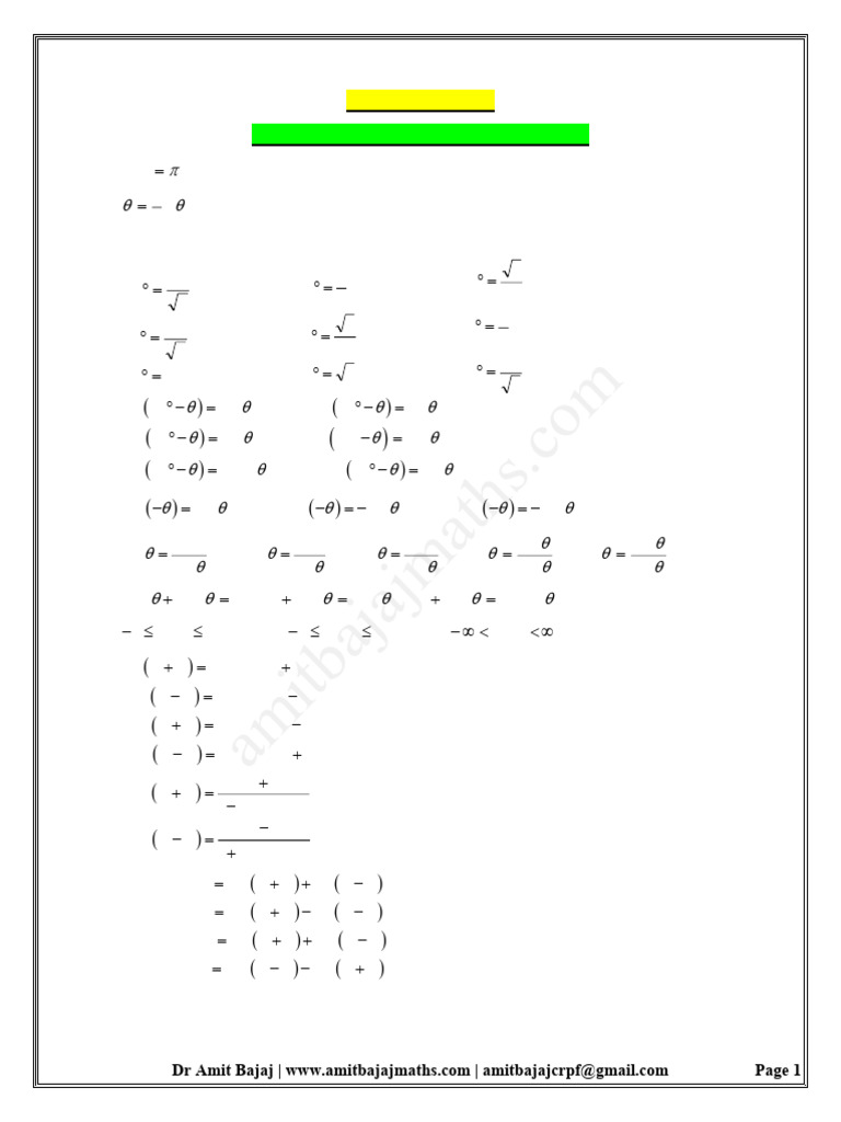 Ch 2 Formula List Trigonometry And Inverse Trigonometry Pdf 4310