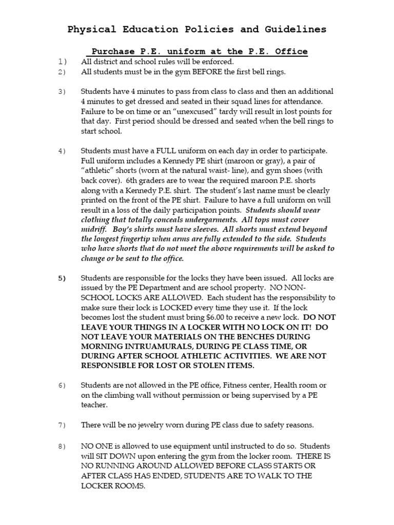 Physical Education Policies and Guidelines | PDF