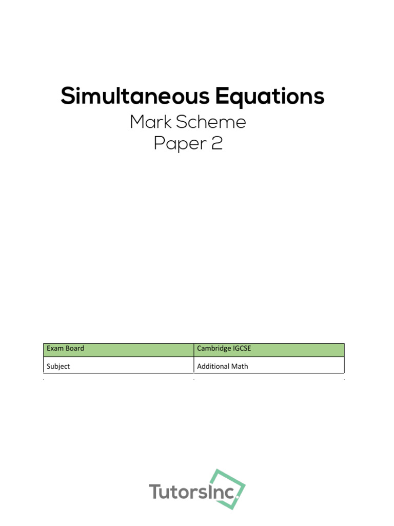 MS Cambridge O Admath-P2 Simultaneous-Equations | PDF